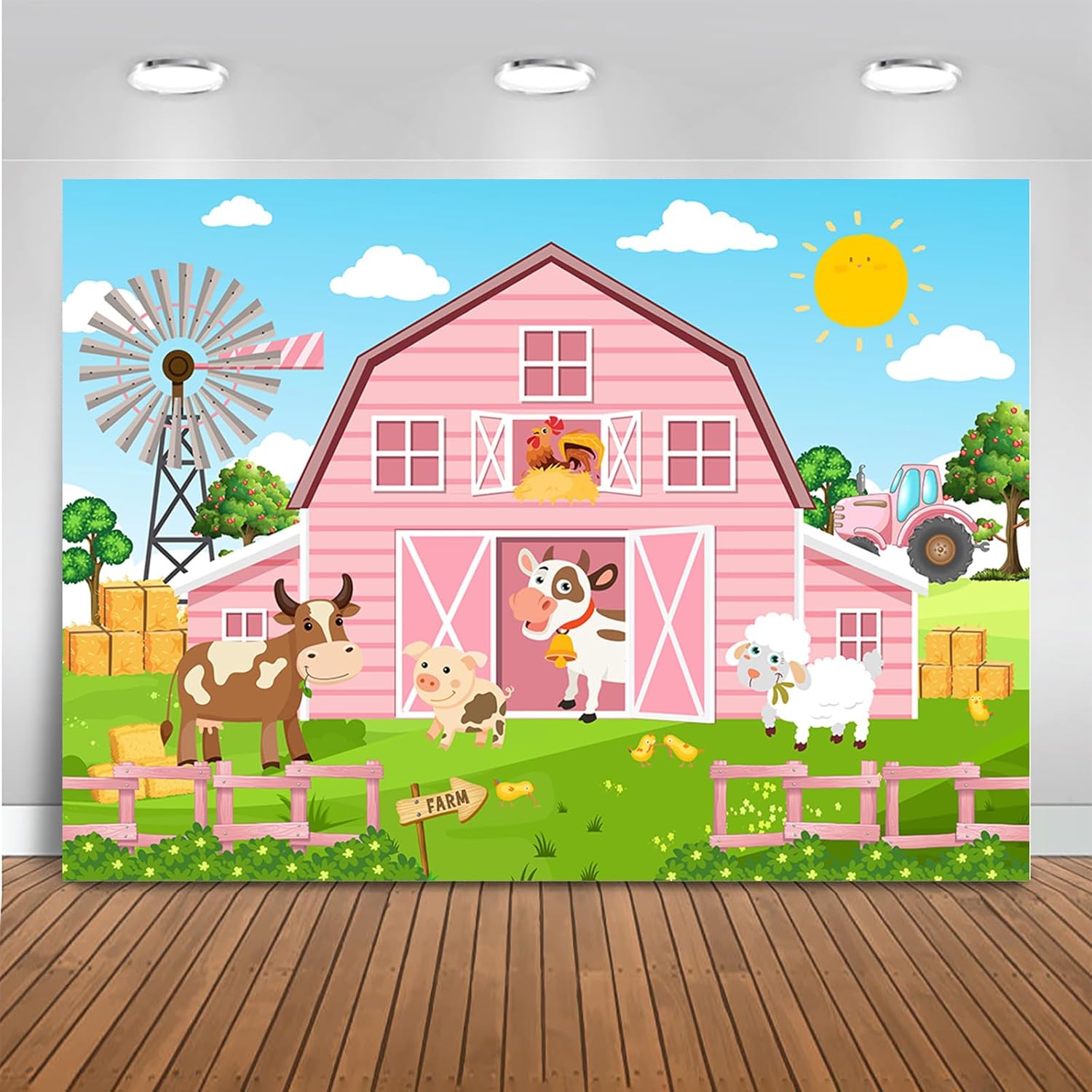 Amazon.com : Mocsicka Pink Farm Barn Backdrop Large Cartoon Farm ...