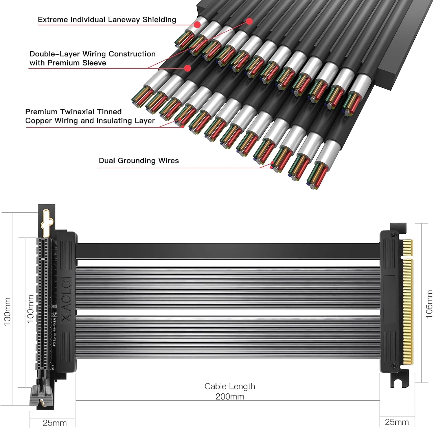 XIAOLO PCIe 4.0 X16 Riser Cable Extreme High Speed Gaming PCI Express ...