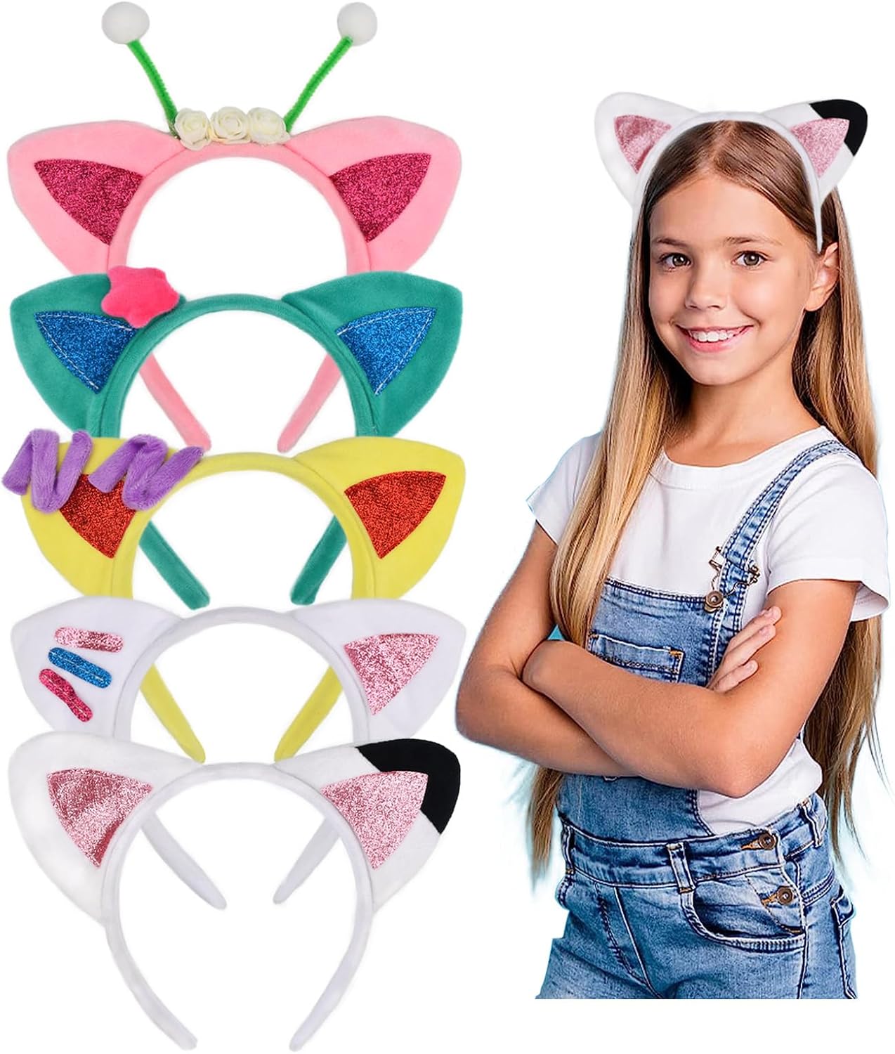 Amazon.com: 5 PCS Cat Ears Headband Set-Halloween Christmas Festival ...