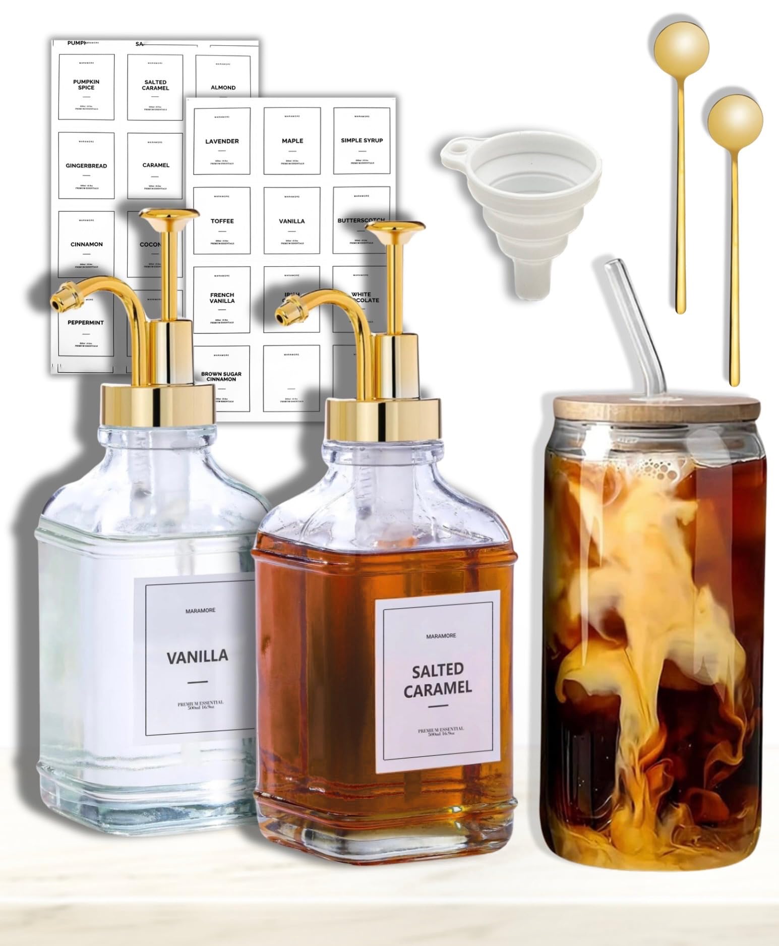 Amazon.com - Maramore Coffee Syrup Dispenser Set, Glass Syrup Pump ...