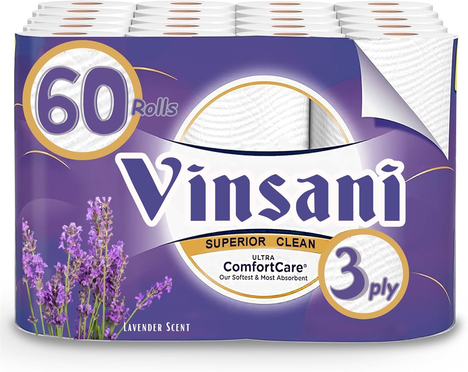 Vinsani 60 Rolls Toilet Roll - Pack of 60 Rolls (1 x 60 Packs) Soft ...