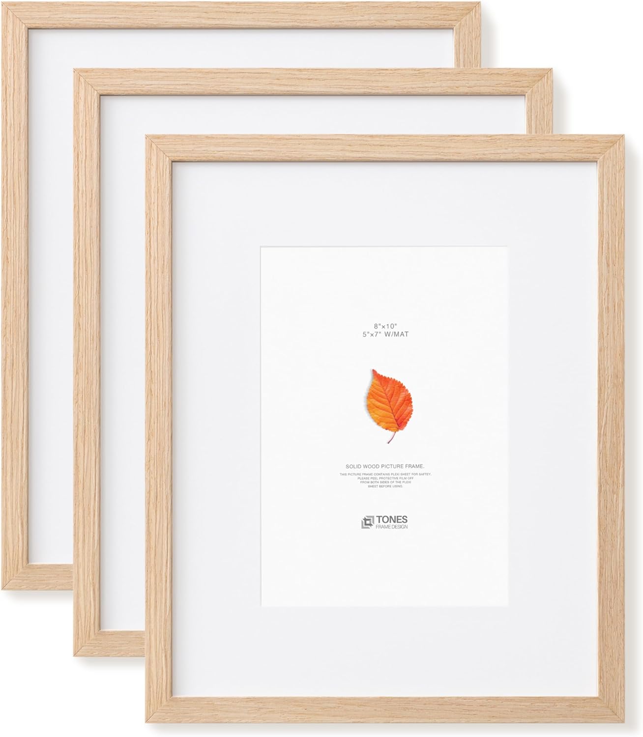 TONES FRAME DESIGN 8x10 Solid Oak Wood Picture Frame with Mat for 5x7 ...