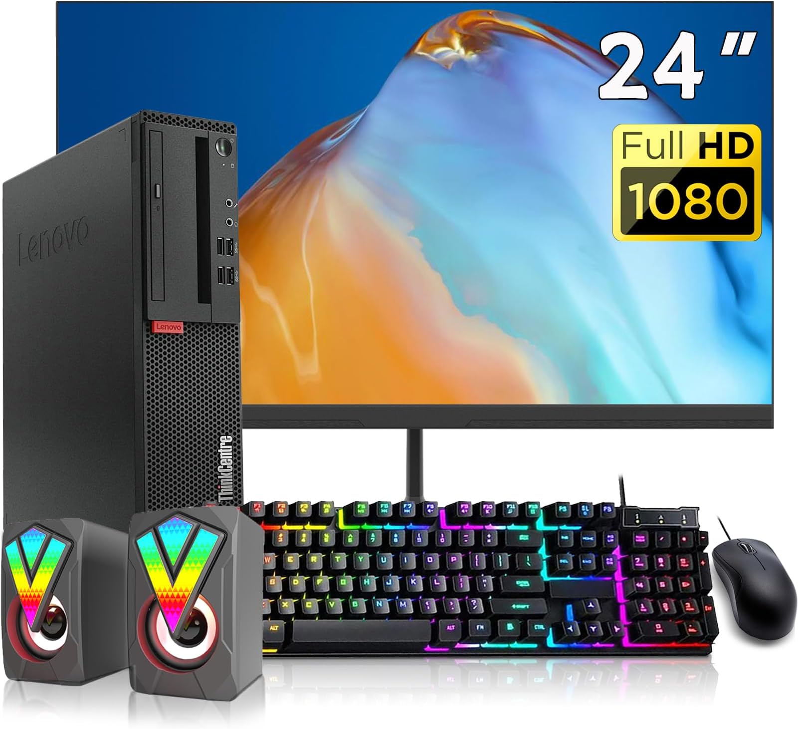 Lenovo ThinkCentre M710S SFF Desktop Computer, New 24'' FHD Monitor ...