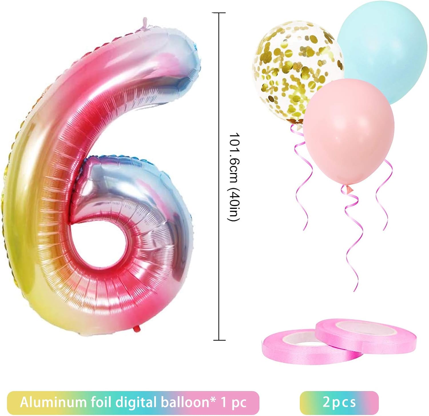 6th Birthday Decorations for Girls Boys, Number 6 Balloon, Happy ...