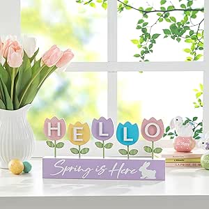 Amazon.com: Glitzhome Easter Wood Word Table Sign in Tulips Shape for ...