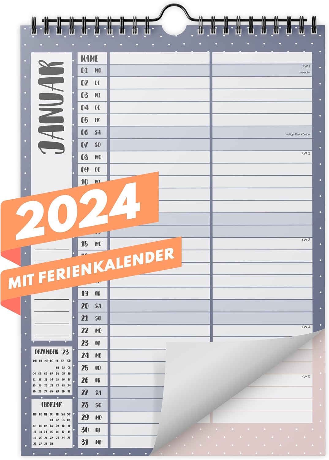 Calendrier mural 2024 (calendrier mensuel au format A4 portrait ...