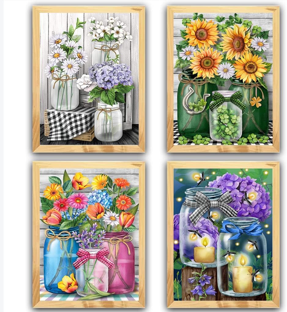 Amazon.com: 4 Packs Stamping Cross Stitch Kit, Flowers Counting Cross ...