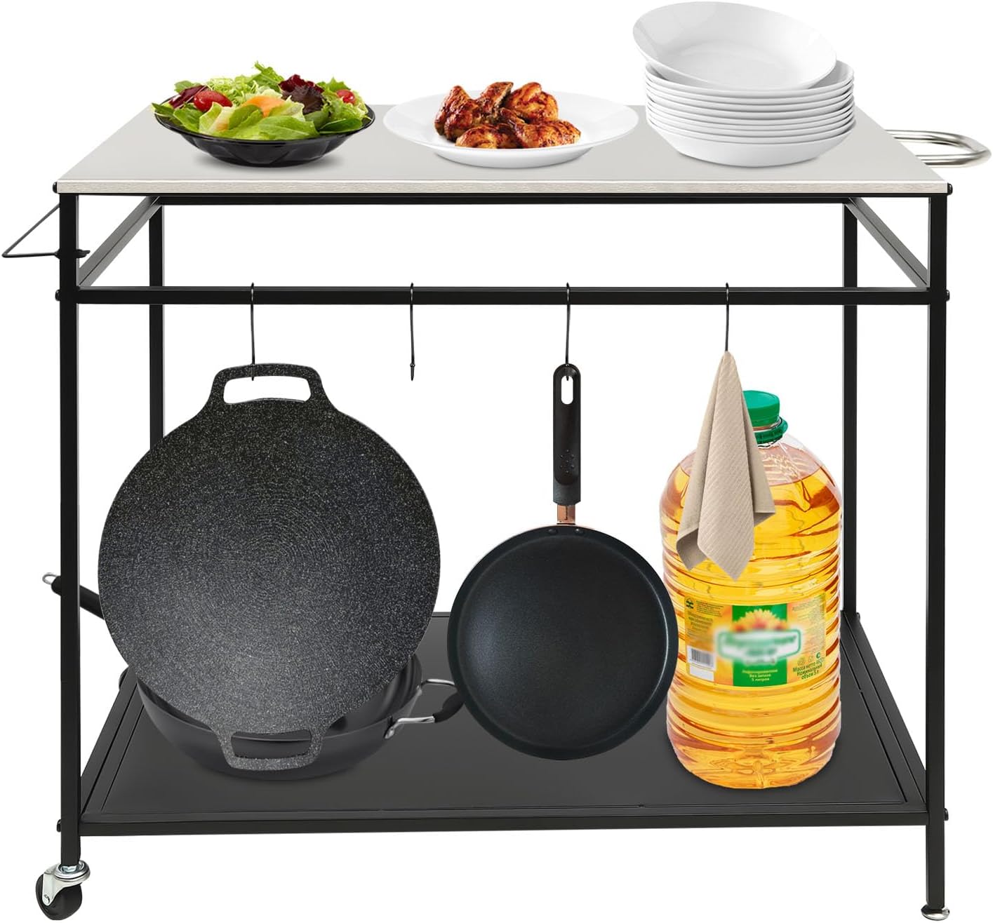 Amazon.com: NATICRISI Gourmet Dining Cart Table,Double-Shelf Movable ...