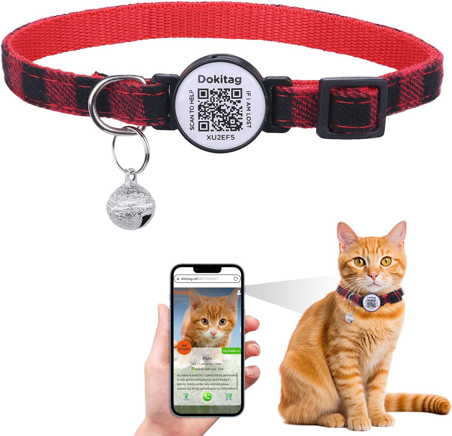Pet Supplies : DOKITAG Cat Collar Breakaway with QR Code Name Tag ...
