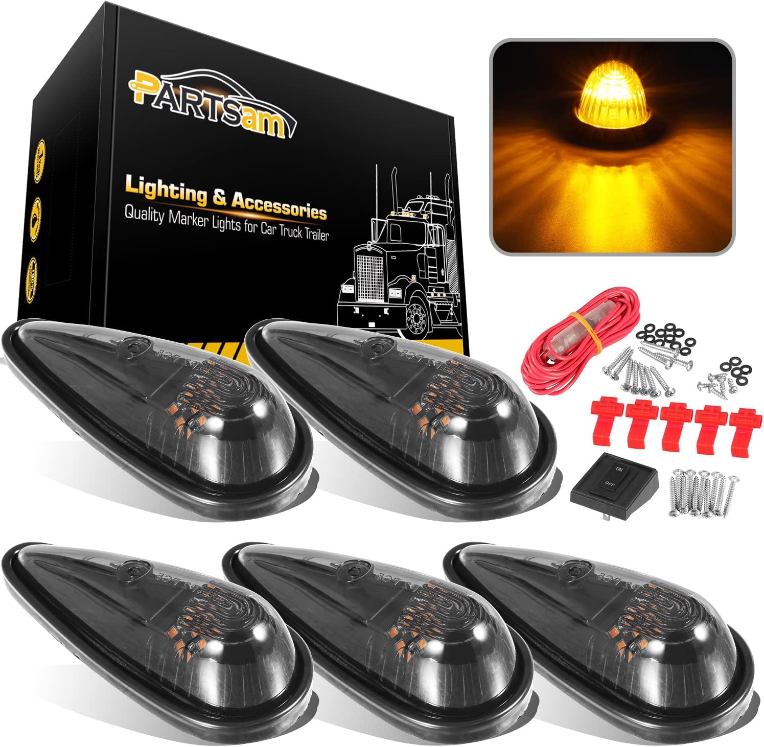 Amazon.com: Nilight Cab Roof Marker Light 5 PCS Amber Teardrop Top ...