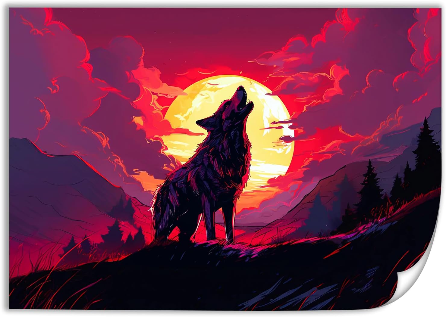 Amazon.com: Wildlife Wolf Canvas Wall Art Wolf Howling Poster Fantasy ...