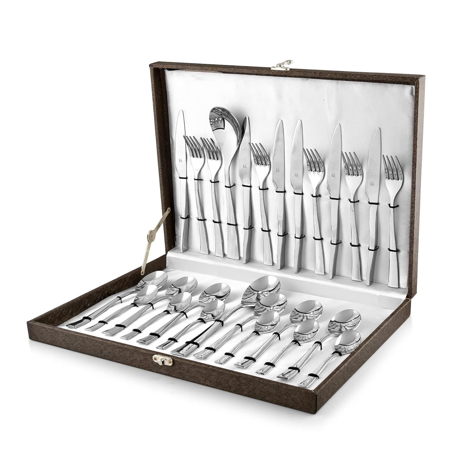FnS Slim Line Stainless Steel 26 Pcs Cutlery Set with Leatherette Box ...