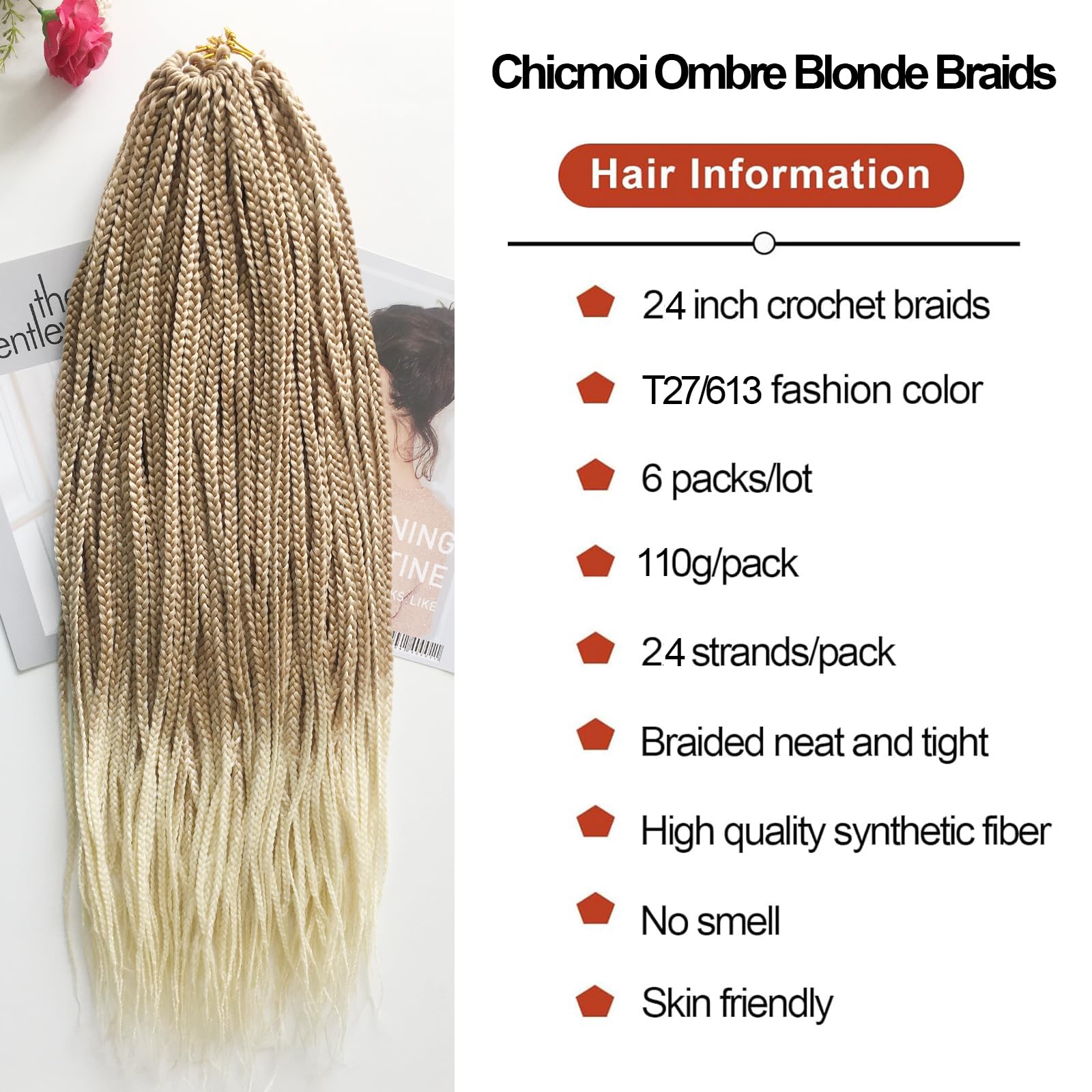 Snapklik.com : T27/613 Blonde Crochet Box Braids Pre Looped 24 Inch ...