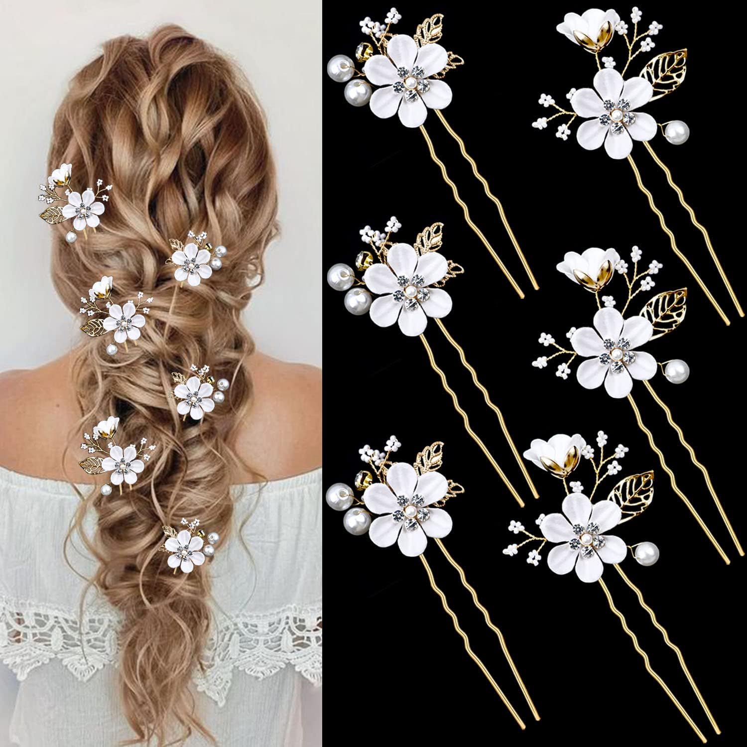 Amazon.com : 6 PCS Bridal Flower Wedding Hair Pins Crystal Pearl Hair ...