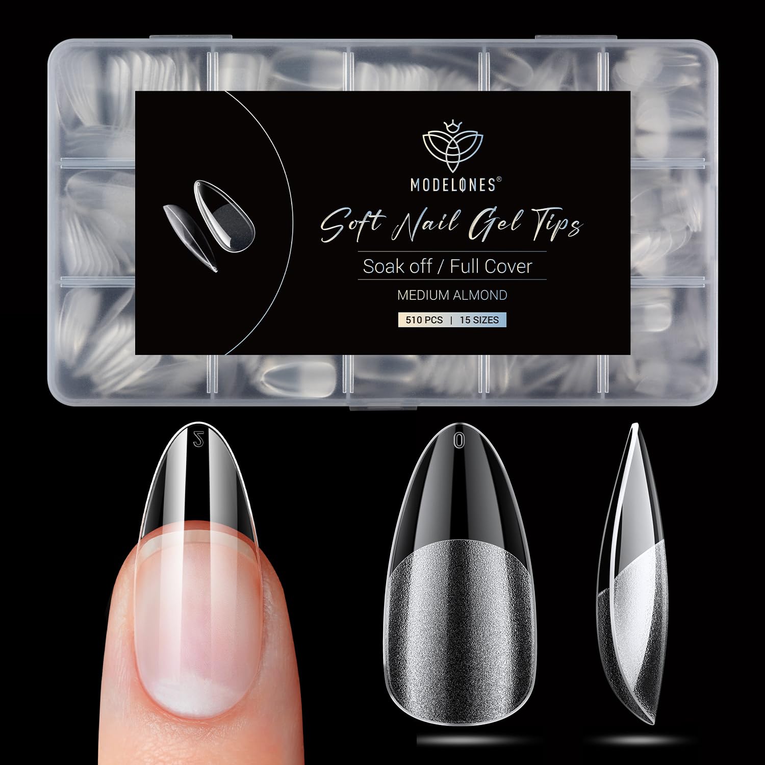 Amazon.com: Modelones Pointed Almond Fake Nail Tips - 510Pcs Medium Gel ...