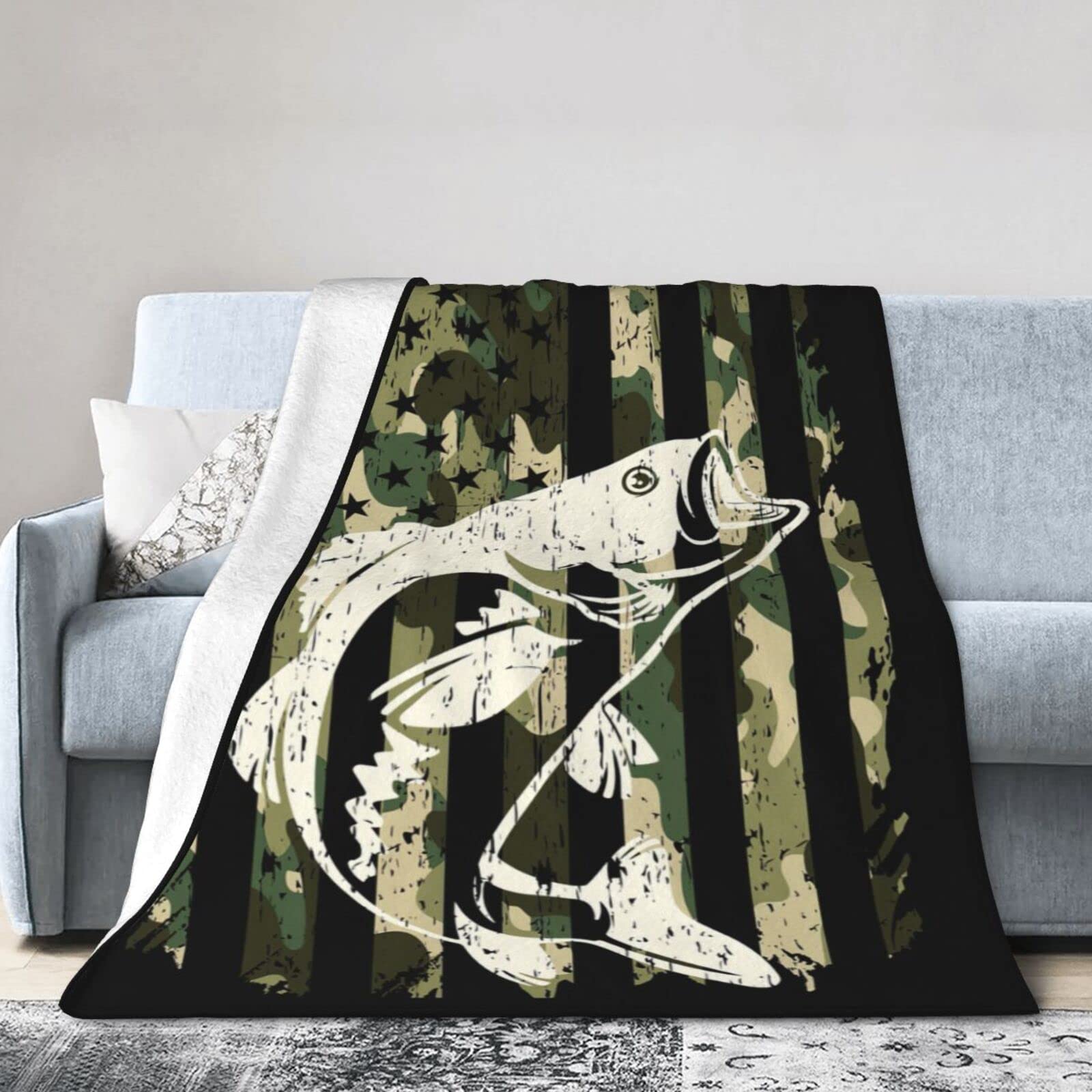 Amazon.com: Bass Fish Camo Camouflage American Flag Blanket Soft ...