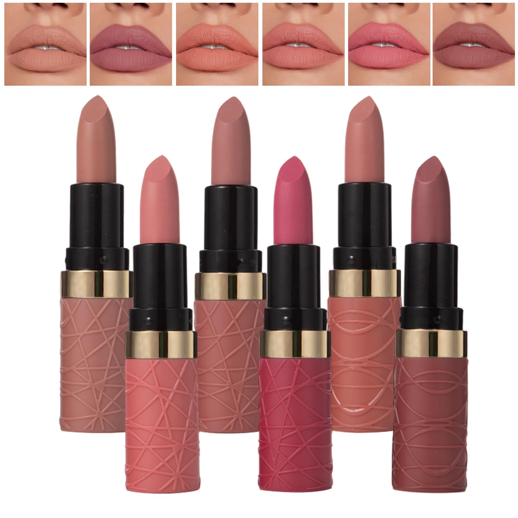 CAHIUYOA 6PCS Matte Lipstick Set Nude Brown Pink Rose Red Purple Mauve ...
