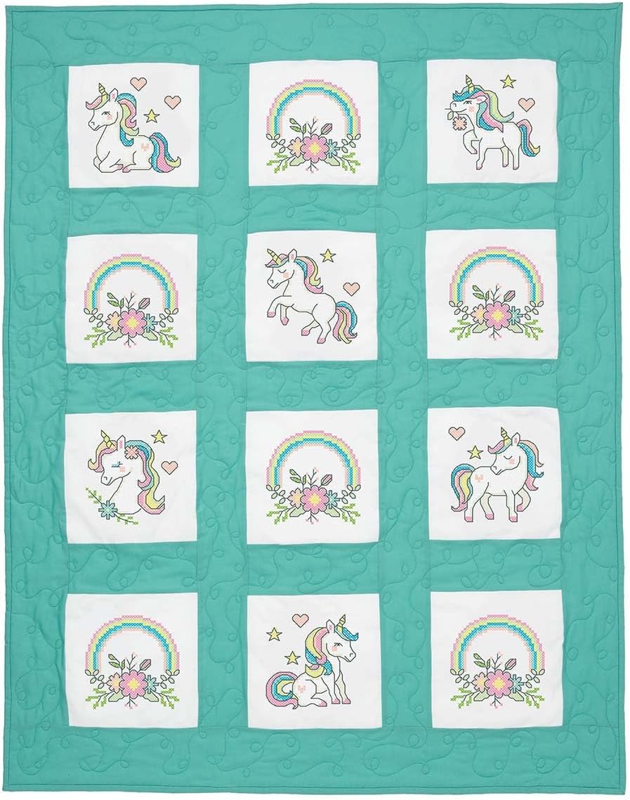 Amazon.com: Herrschners Magical Unicorns Kid's Quilt Blocks Stamped ...