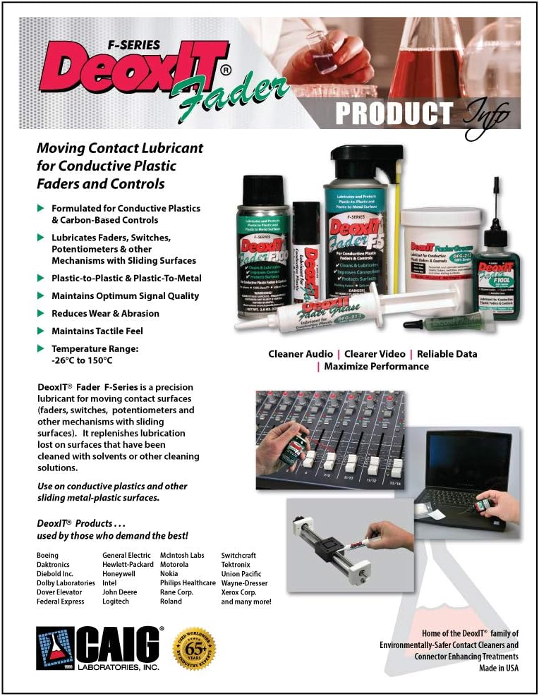 DeoxIT Fader F100S-L2 Spray Contact CleanerLubeProtector for Conductive ...
