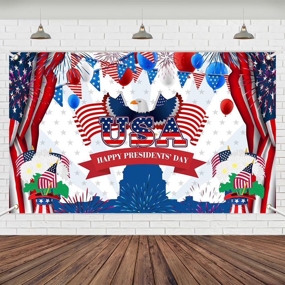 Amazon.com: Wollmix Presidents Day Decorations Banner - 70.8x43.3 Inch ...