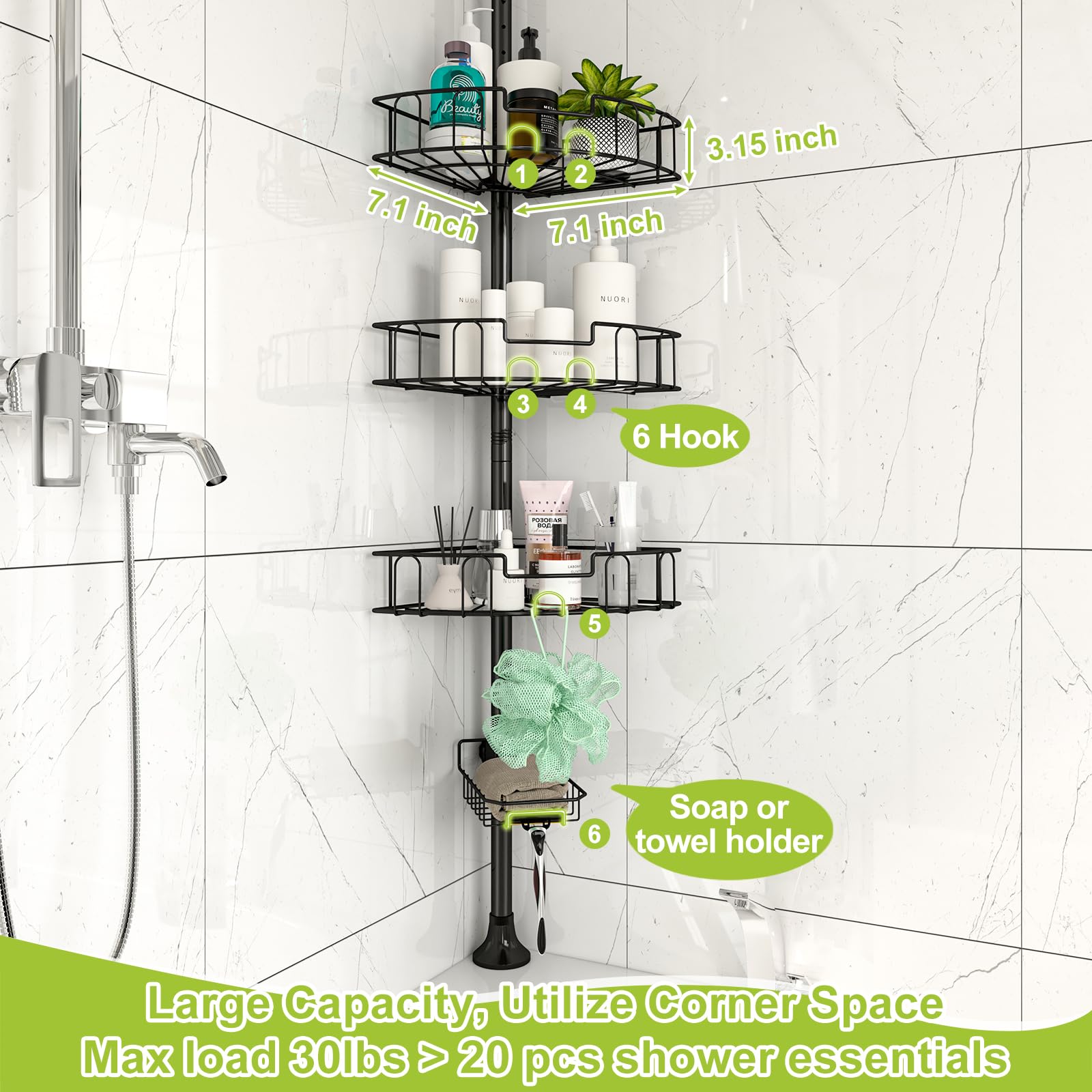 Snapklik.com : Corner Shower Caddy Tension Pole, Rustproof Stainless ...