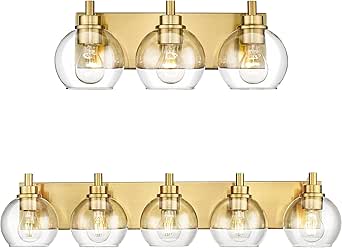 METWET Bathroom Light Fixtures 5-Light 32-Inch and 3-Light, Brushed Gold Vanity Light Over ...