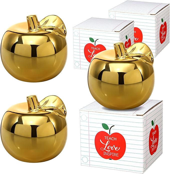 Amazon.com: Outus 3 Pcs Teacher Gifts Ceramic Golden Apple Teacher ...