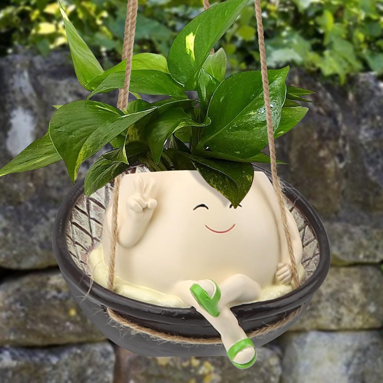 Amazon.com : Hanging Planter Swing Face Plant Pot - Cute Resin Head ...