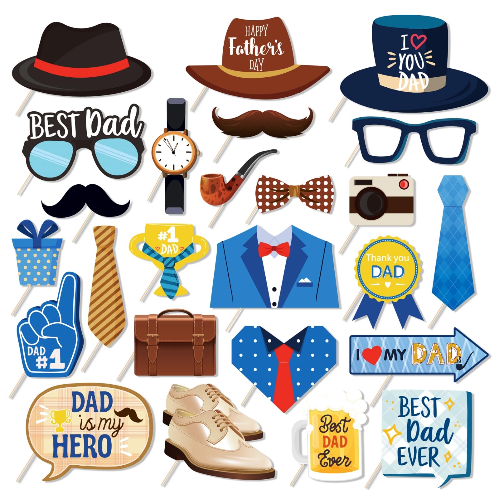 Amazon.com: 25 Pieces Father's Day Photo Booth Props Happy Father's Day ...