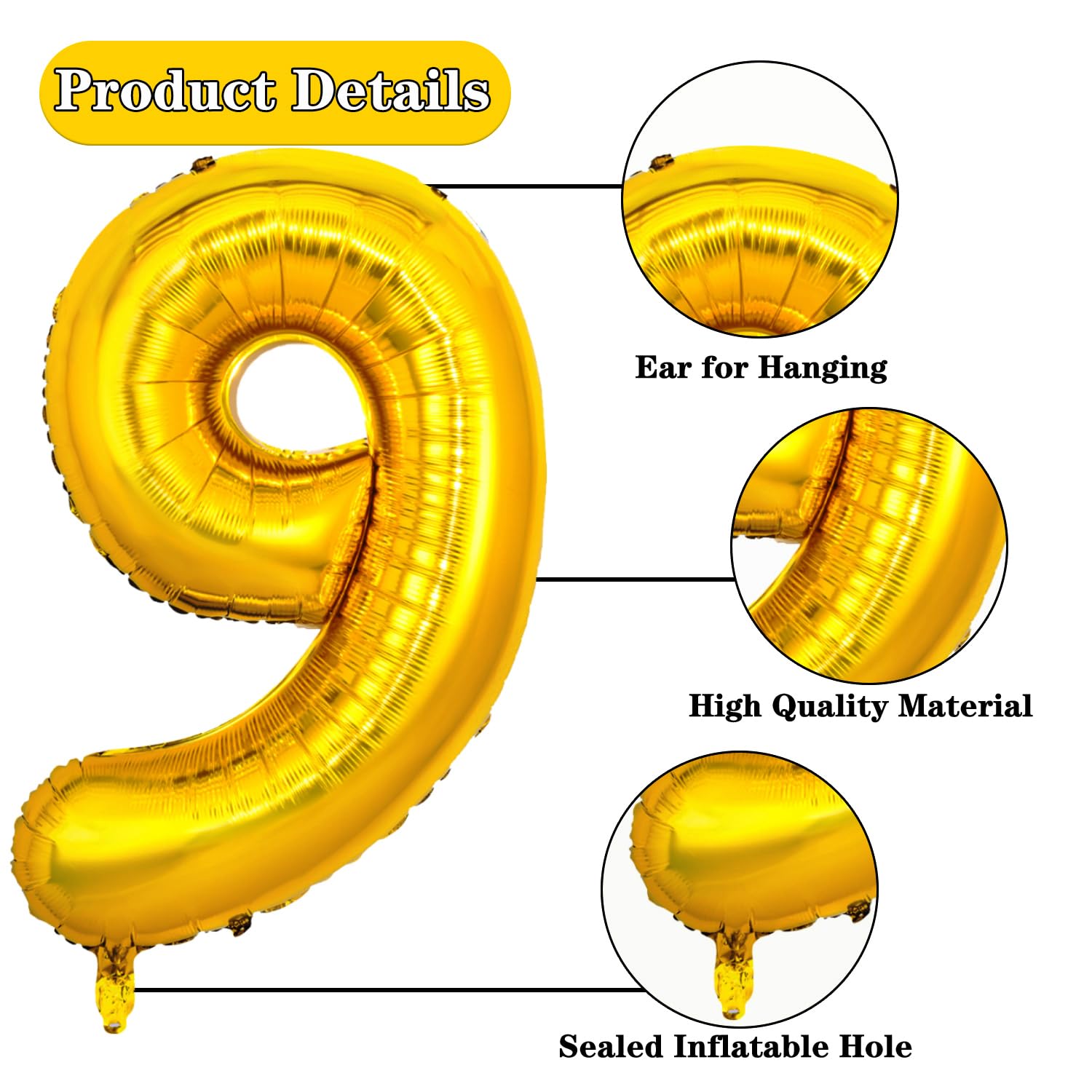 Snapklik.com : 40 Inch Gold Large Numbers Balloons 0-9, Giant Number 9 ...