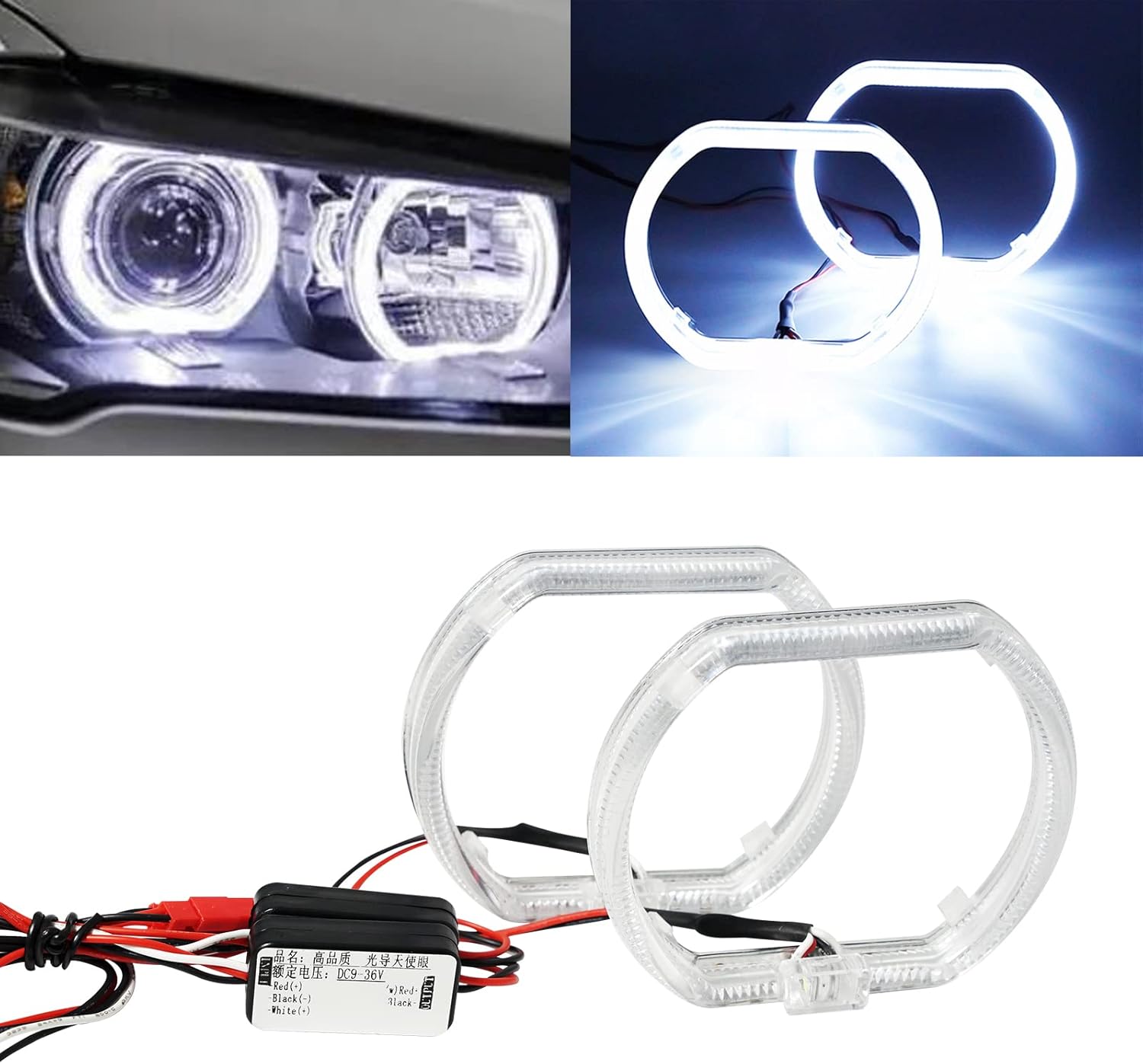 Amazon.com: Qasim 120MM Square LED Halo Rings Light Guide Angel Eyes ...
