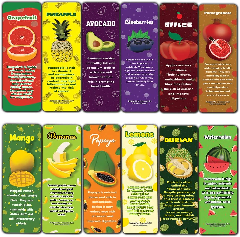 Amazon.com: Creanoso Healthy Fruits Bookmarks (60-Pack) – Six Assorted ...