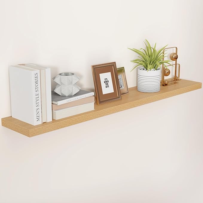 Amazon.com: Fun Memories 55 Inch Oak Floating Shelves, 9 Inch Deep Wall ...