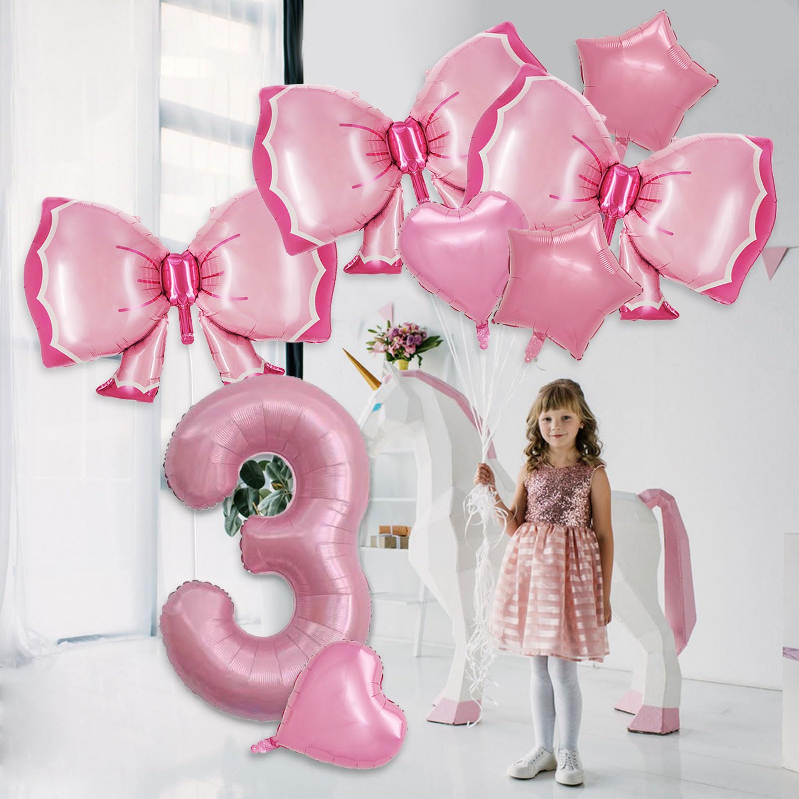 Snapklik.com : 8 Pcs Pink Bow Number 3 Balloons Pink Bow Party ...