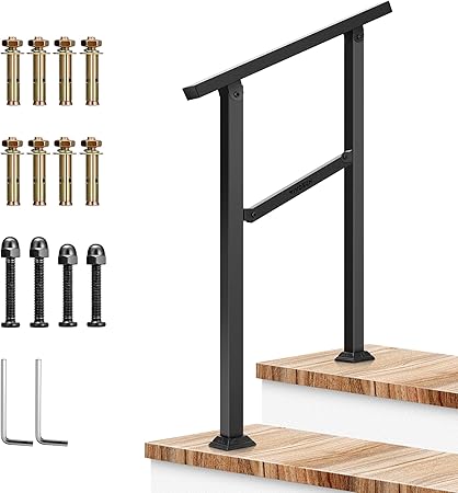 VIVOSUN Outdoor Handrail, 2 Step Stair Handrail, 26" × 36" Fits 1 to 2 ...