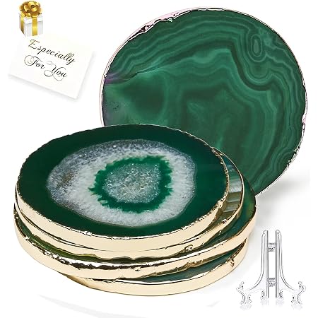 Amazon.com: Agate Drink Coasters Set of 4, Natural Stone Coaster for ...