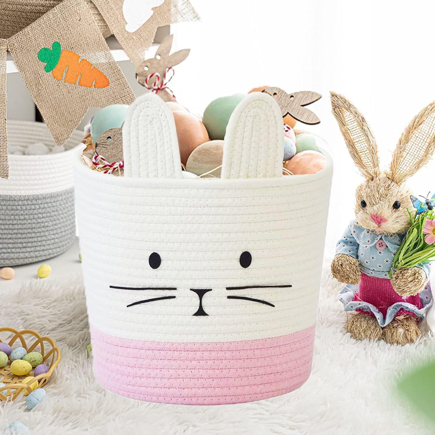 Amazon.com: Kalakriti Cotton Rope Woven Decorative Bunny Storage ...