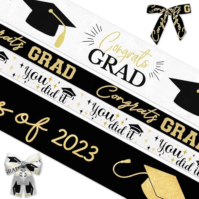 Amazon.com: 4 Rolls 20 Yards Graduation Ribbons, 3/8" Graduation Hat ...
