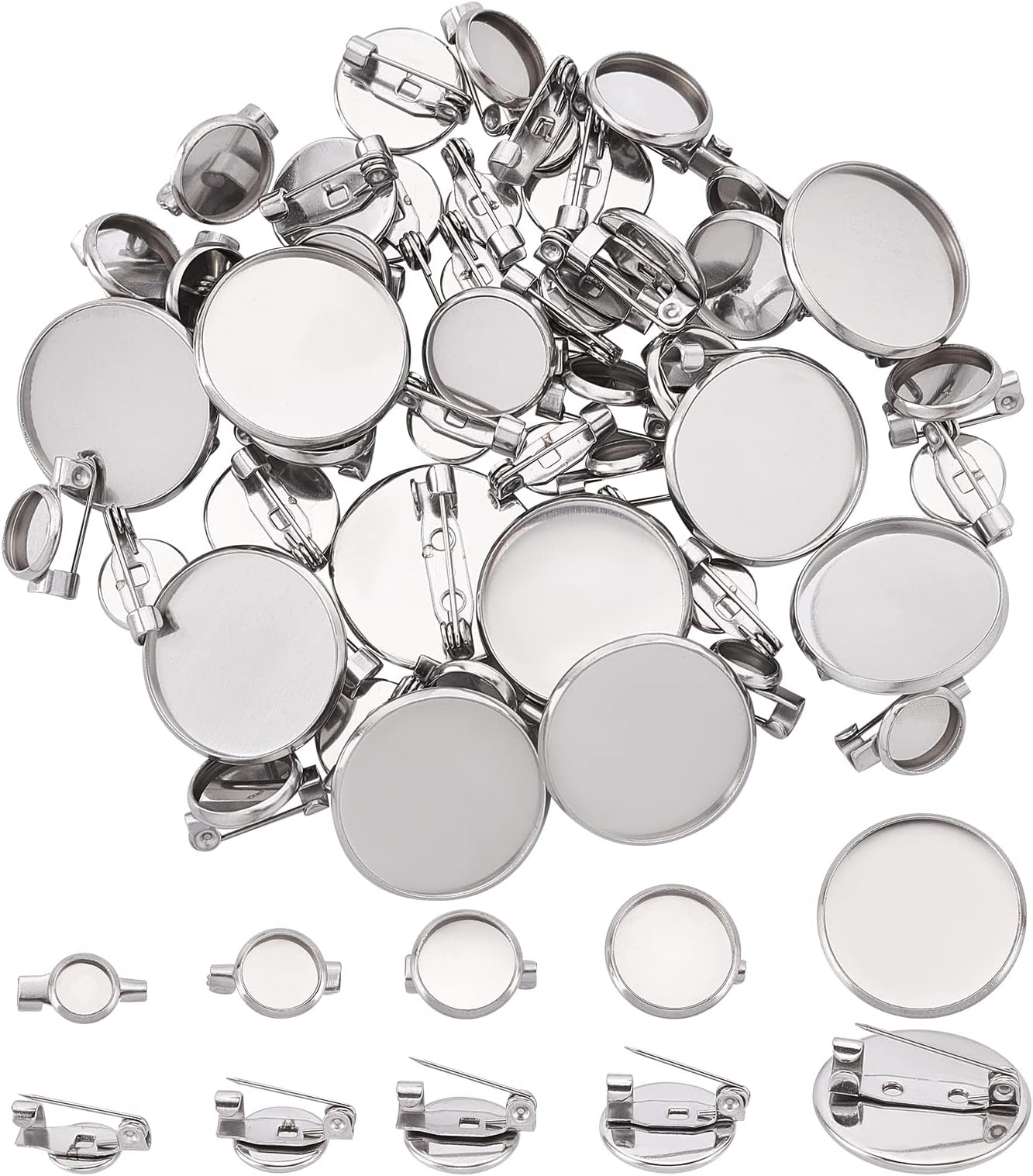 100pcs Brooch Clasps Pin Trays 2 Sizes 15mm/20mm Silver Metal Iron Flat ...