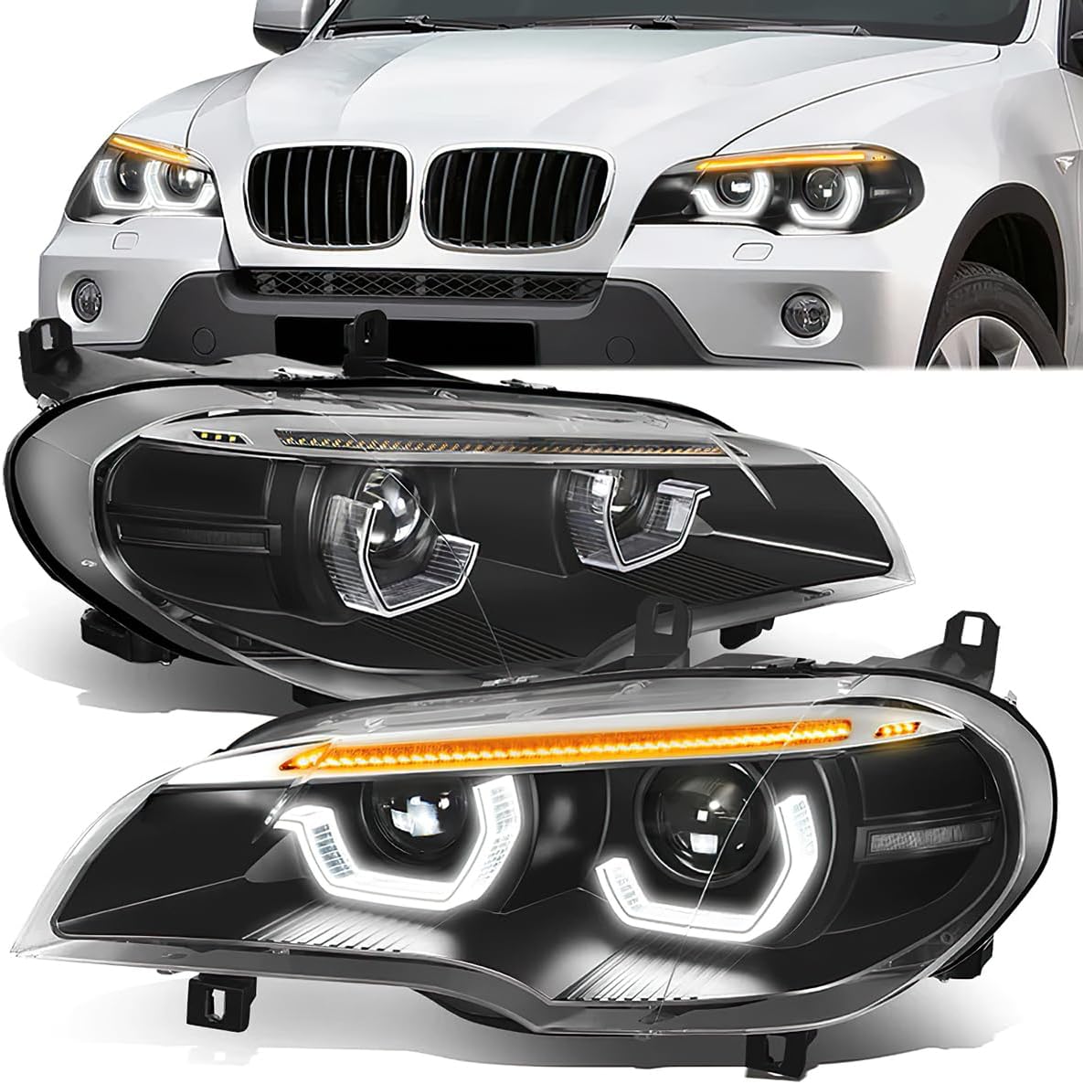 Amazon.com: Pair of 3D LED Halo Projector HID Headlight Assembly ...