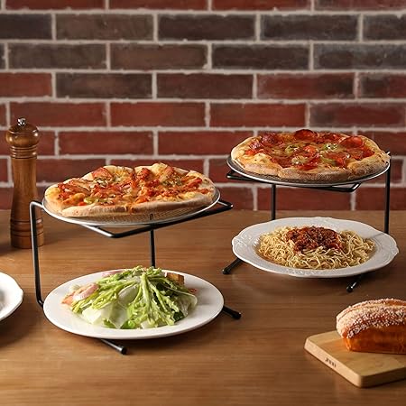 Amazon.com: MyGift Black Metal Pizza Table Stands, Tabletop Pizza Pan ...