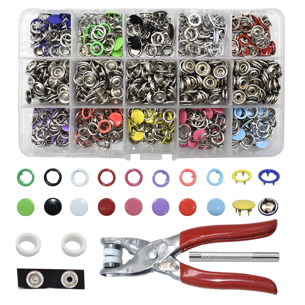Amazon.com: 200 Set Snap Fastener Tool 10 Colors Solid &Hollow Mixed ...