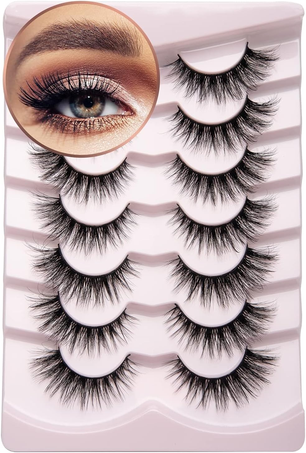 Amazon.com: Pooplunch False Eyelashes Cat Eye Look Fluffy Wispy Faux Mink Lashes 7 Pairs 14MM ...