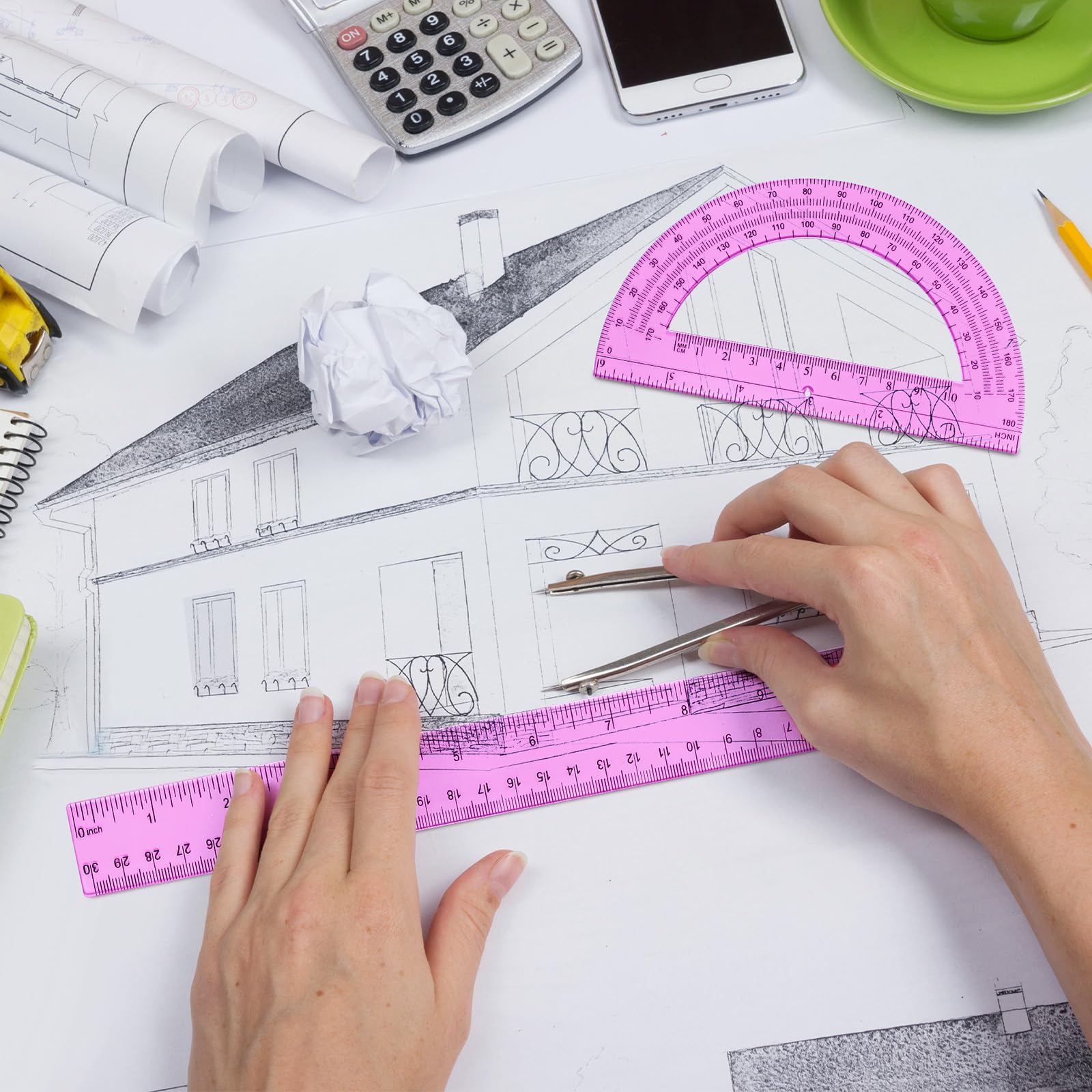 Snapklik.com : Zonon 2 Pack 12 Inch Plastic Ruler And 6 Inch Plastic ...