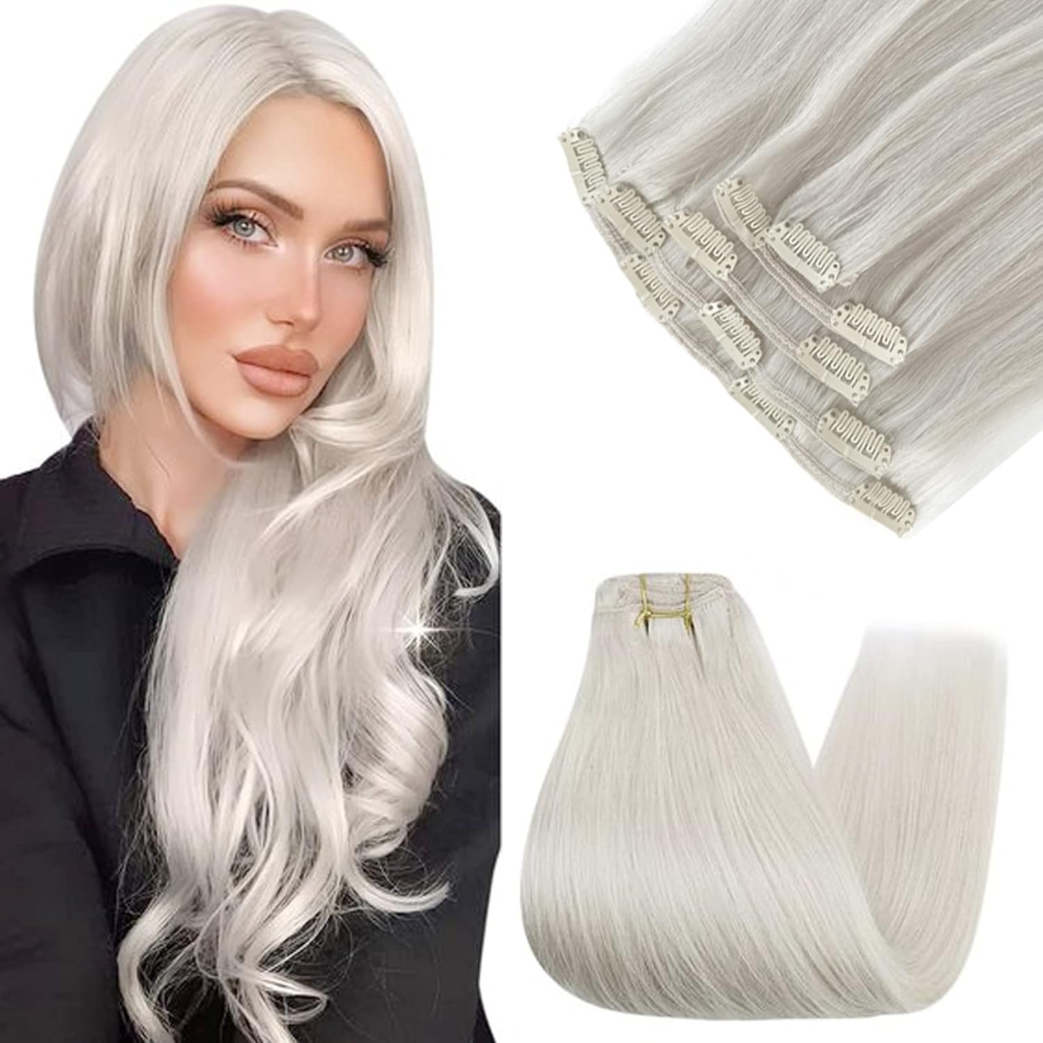Amazon.com : 70g 16Inch Human Hair Extensions with Clips,OiMiGO Clip in ...