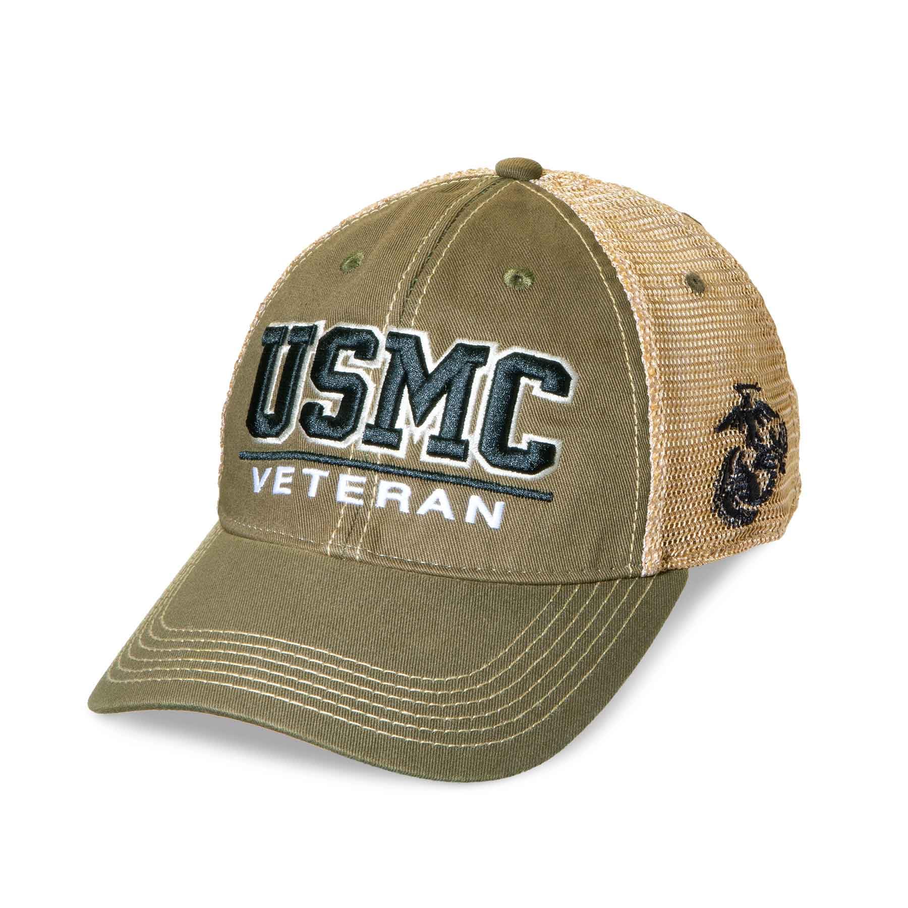 USMC Veteran Trucker Hat - Embroidered Low-Profile Cap with Mesh Back ...