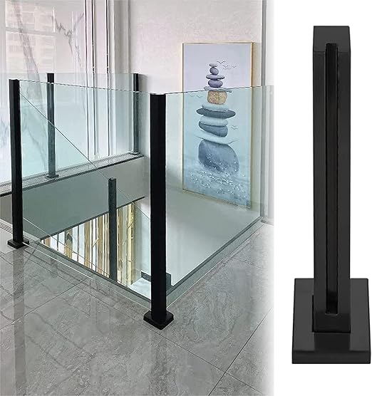 ZIMGOD Metal Glass Railing Post Kit, Black Glass Balustrade System ...