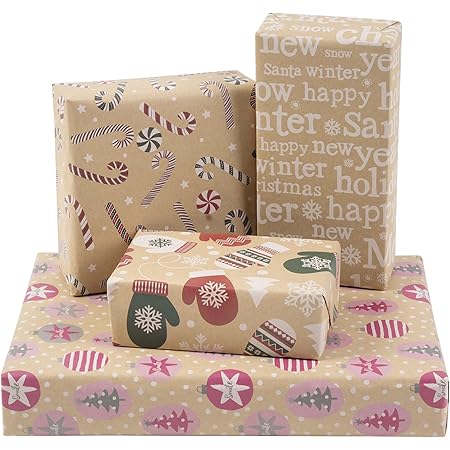 Amazon.com: Hallmark Reversible Christmas Wrapping Paper (3 Rolls: 120 ...