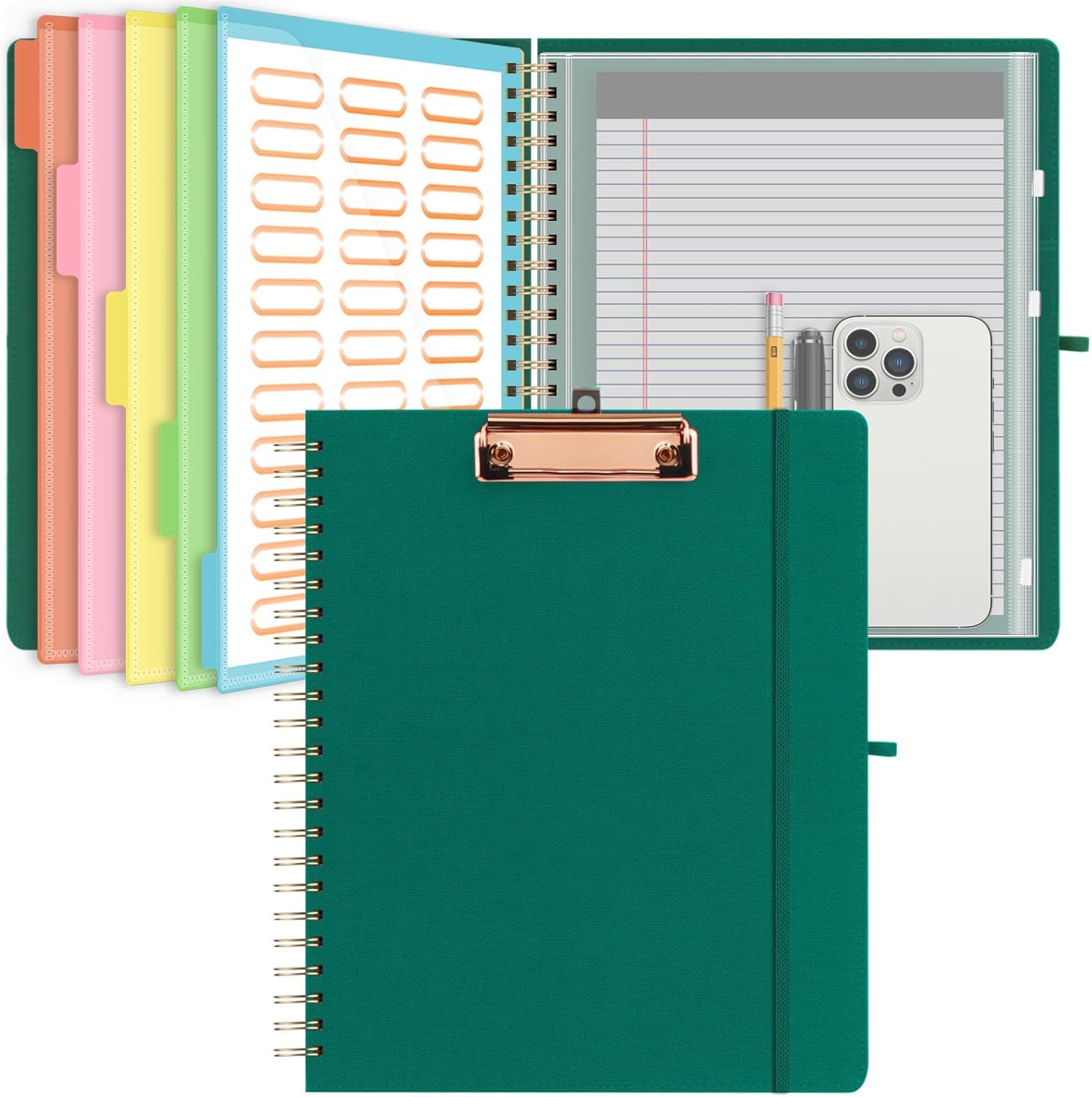 Amazon.com: Rinrda Clipboard Folio with Storage for Letter Size, Spiral ...