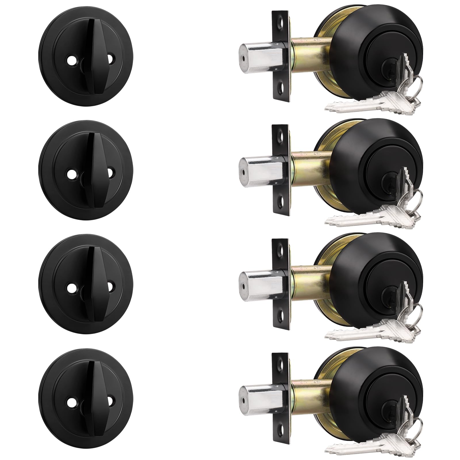 Probrico 4 Pack Black Single Cylinder Deadbolt Lock Set, Keyed One Side ...